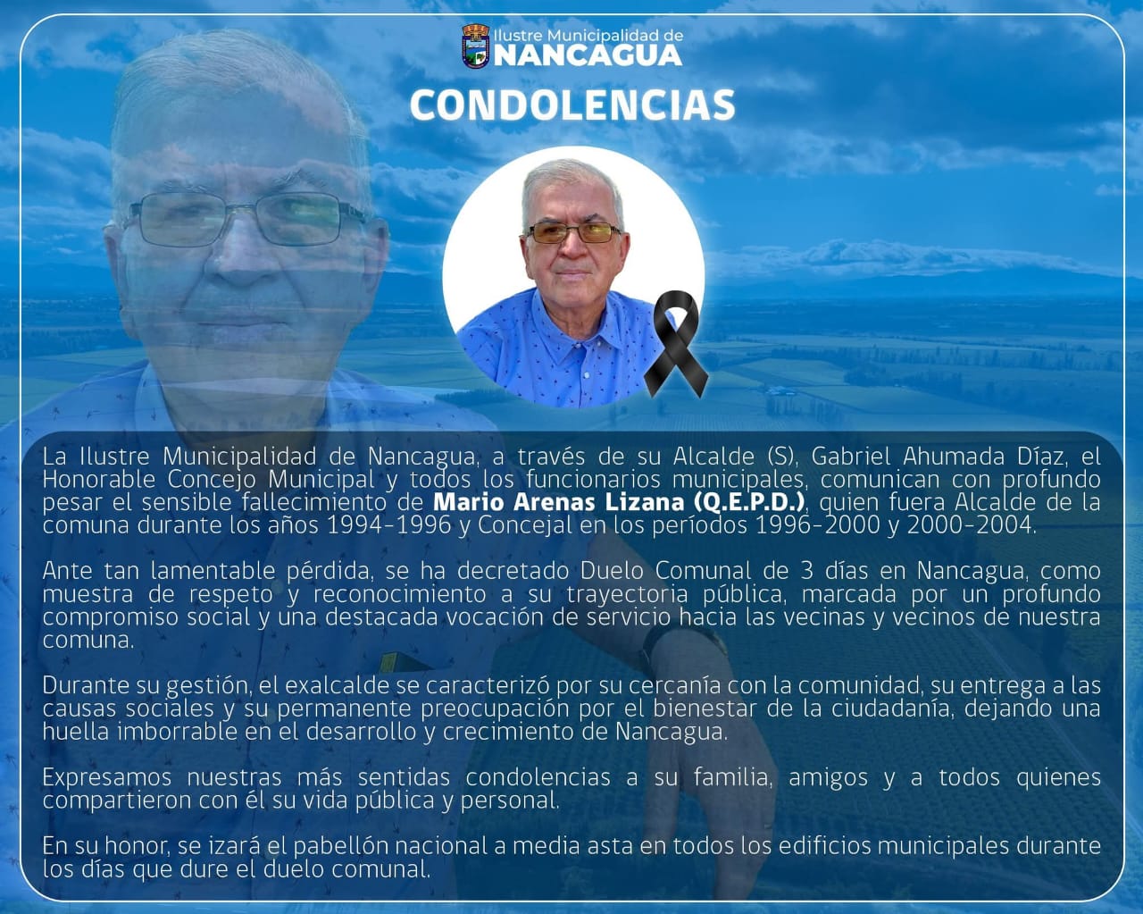 Fallecimiento de Mario Arenas Lizana (Q.E.P.D.)